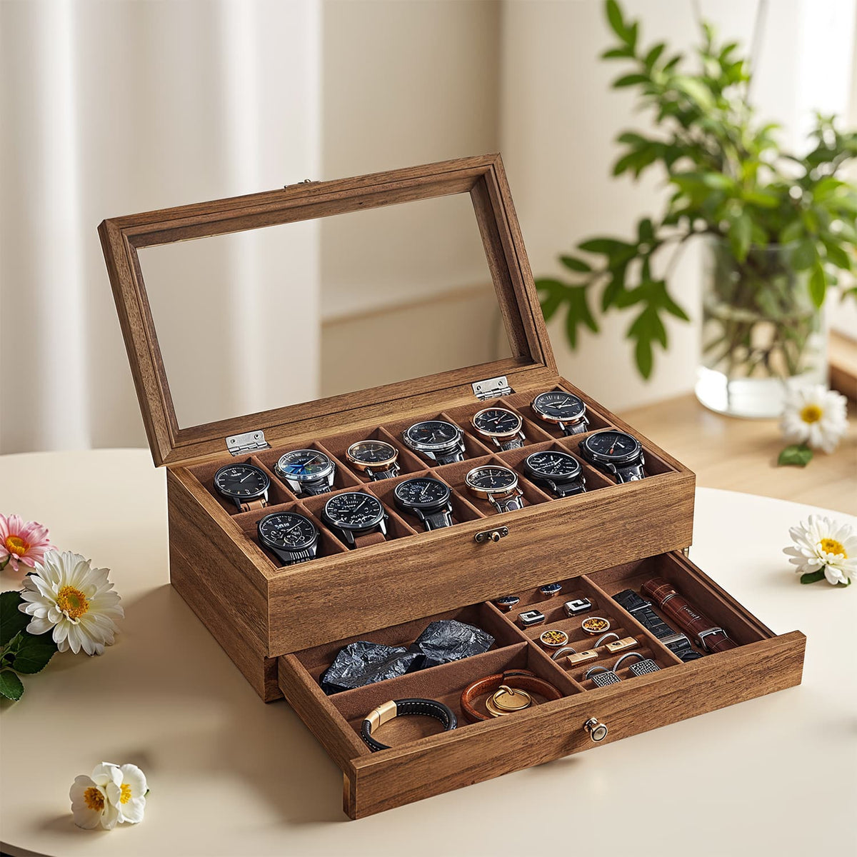 SONGMICS 2-Tier Wood Watch Box with 12 Slots | SONGMICS HOME