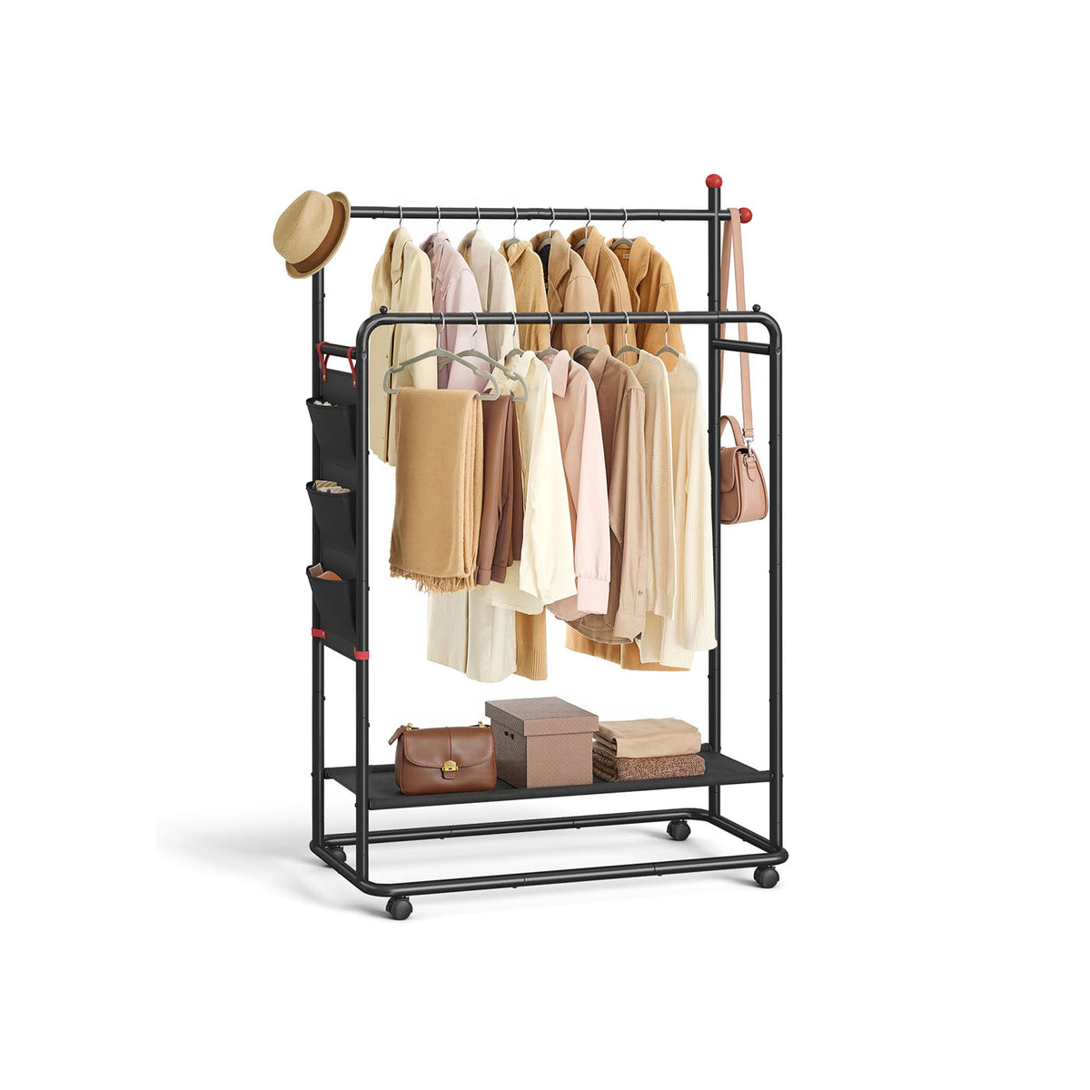 Clothes Rail on Wheels with 2 Clothes Hanging Rails