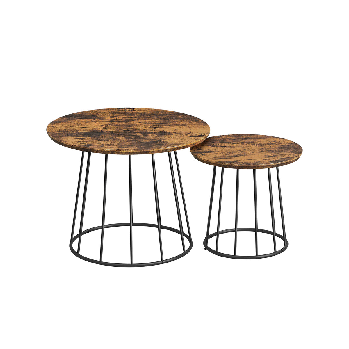 Set of 2 Round Coffee Tables with Steel Frames