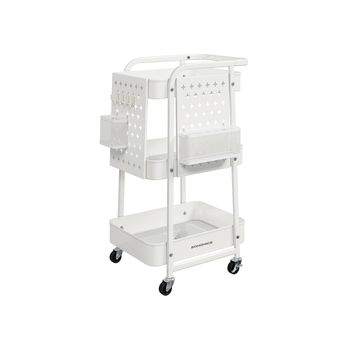 Storage Trolley with 3 Metal Mesh Shelves