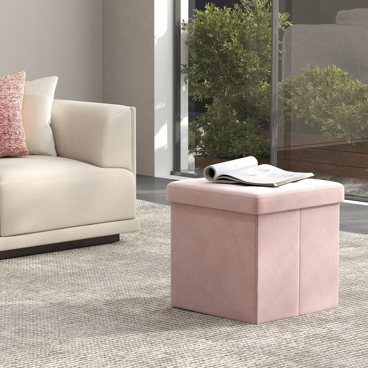 SONGMICS Foldable Velvet Storage Ottoman | SONGMICS HOME