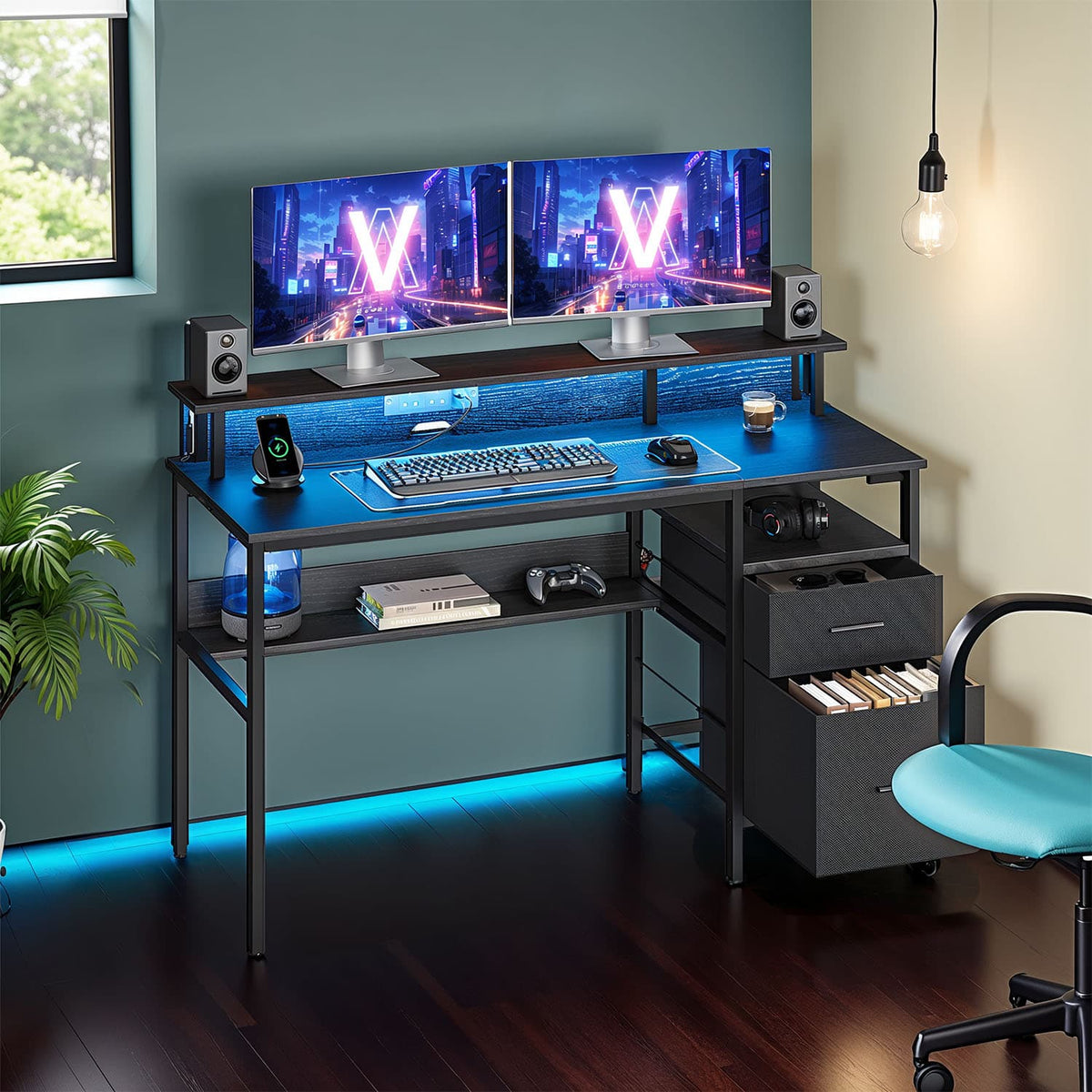 VASAGLE Gaming Desk with LED Lights | SONGMICS HOME